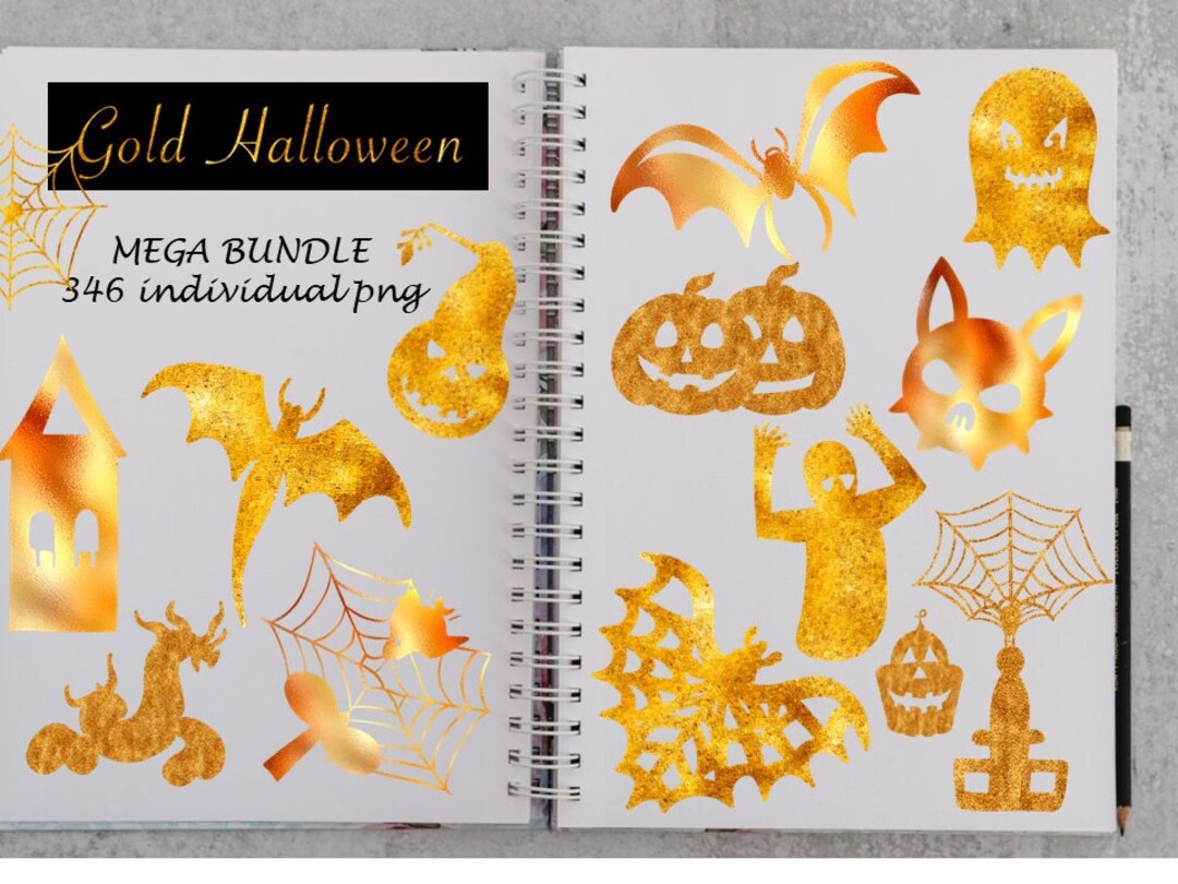 Golden Halloween Mega Bundle Clipart Set Gold Monsters - Etsy