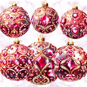Pink Christmas Baubles Clipart Set, 60+ PNG Ornament Designs, Pink and ...
