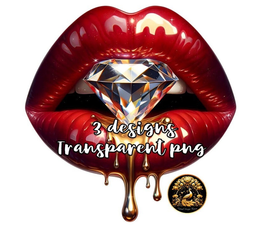 Red Lips Diamond Clipart: Watercolor Illustration, Luxe Sticker ...