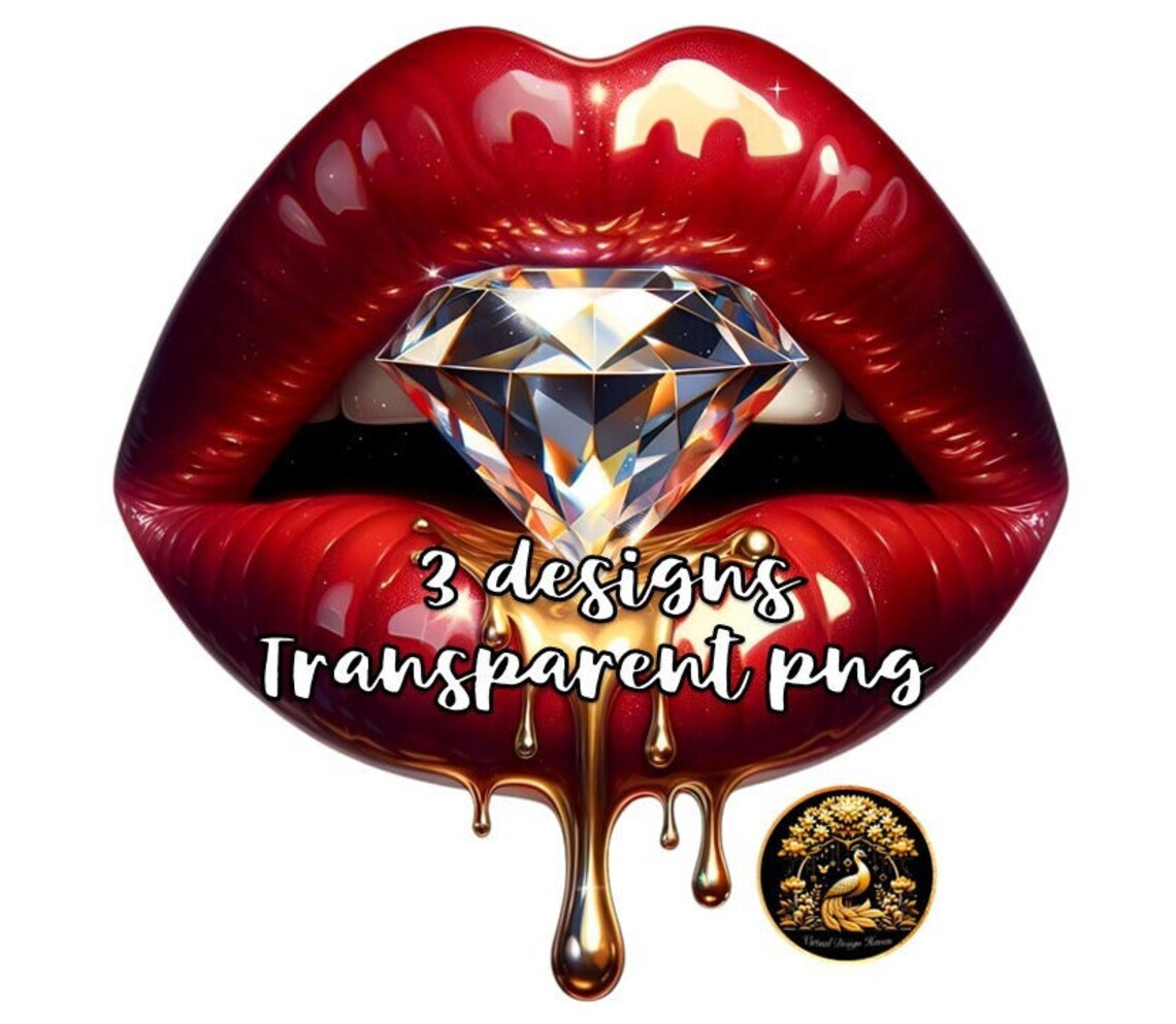 Red Lips Diamond Clipart: Watercolor Illustration, Luxe Sticker ...