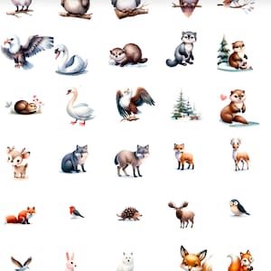Winter Forest Animal Clipart Bundle, Snow Time Cute Animals 100+ PNG ...