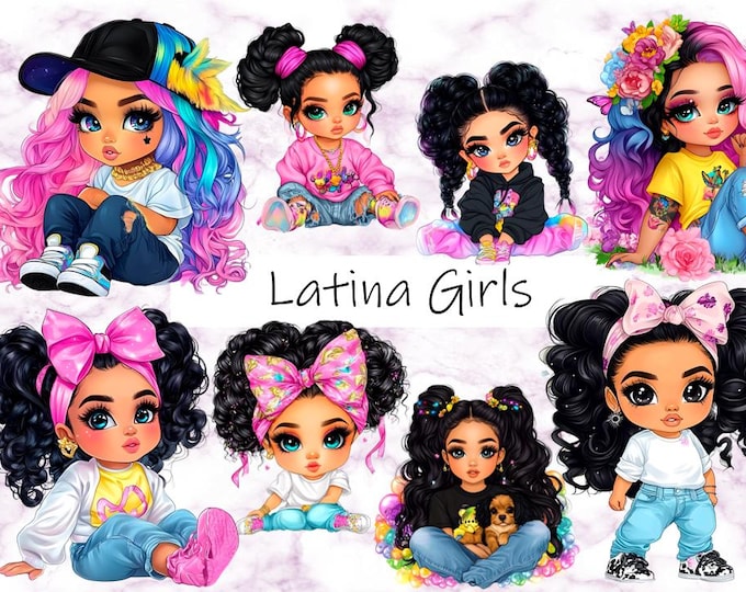 26 Cute Latina Girl Clipart Set, Colorful Digital Graphics, Sweet Candy ...