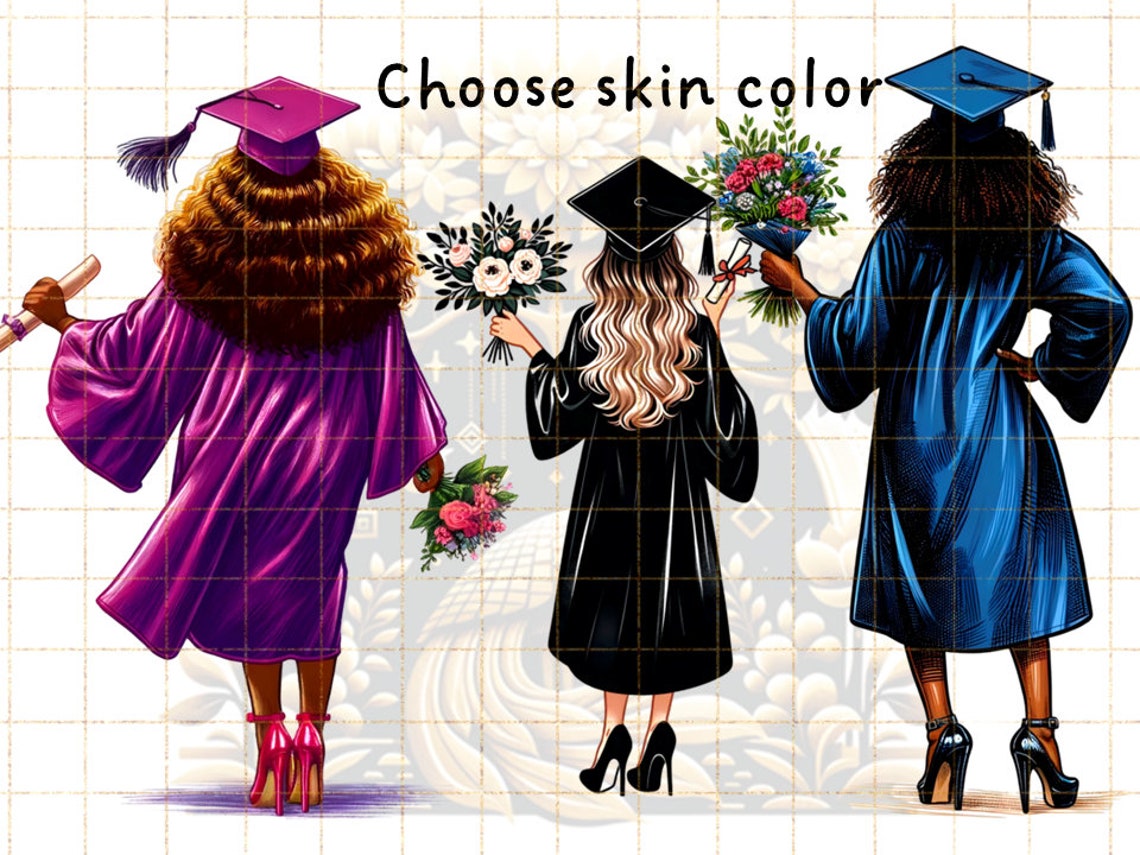 Personalized Graduation Girl Clipart: Diverse Graduate Art (digital ...