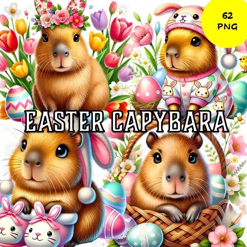 Easter Capybara Clipart, Watercolor Spring Animals (PNG, 62 Files) - Etsy
