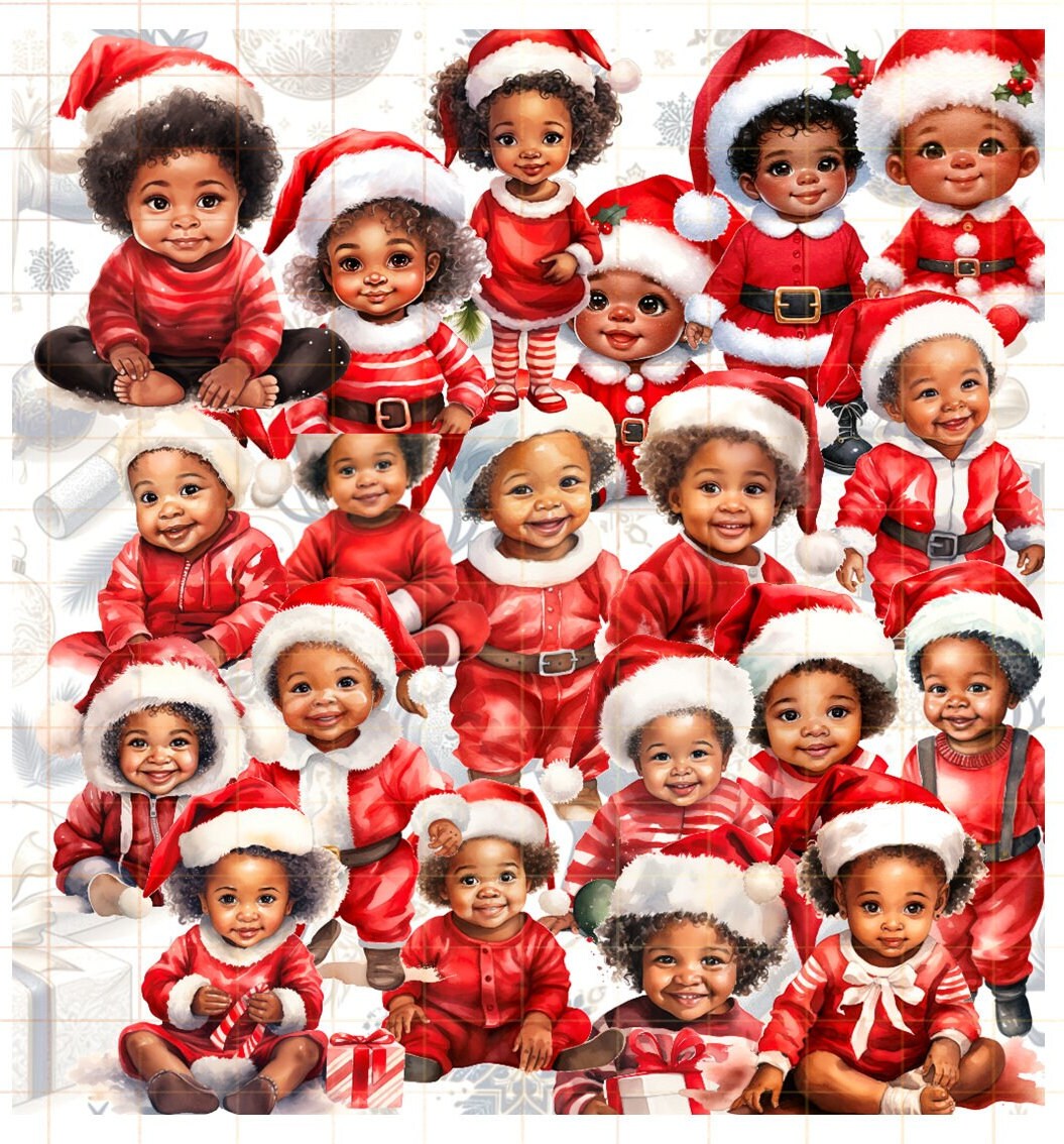 Watercolor Santa Afro Baby Clipart: Nursery PNG (digital Download) - Etsy