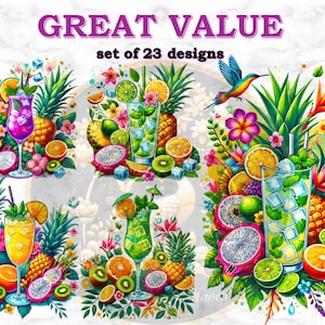Tropical Cocktail Clipart: Floral Summer Drinks PNG (digital Download ...