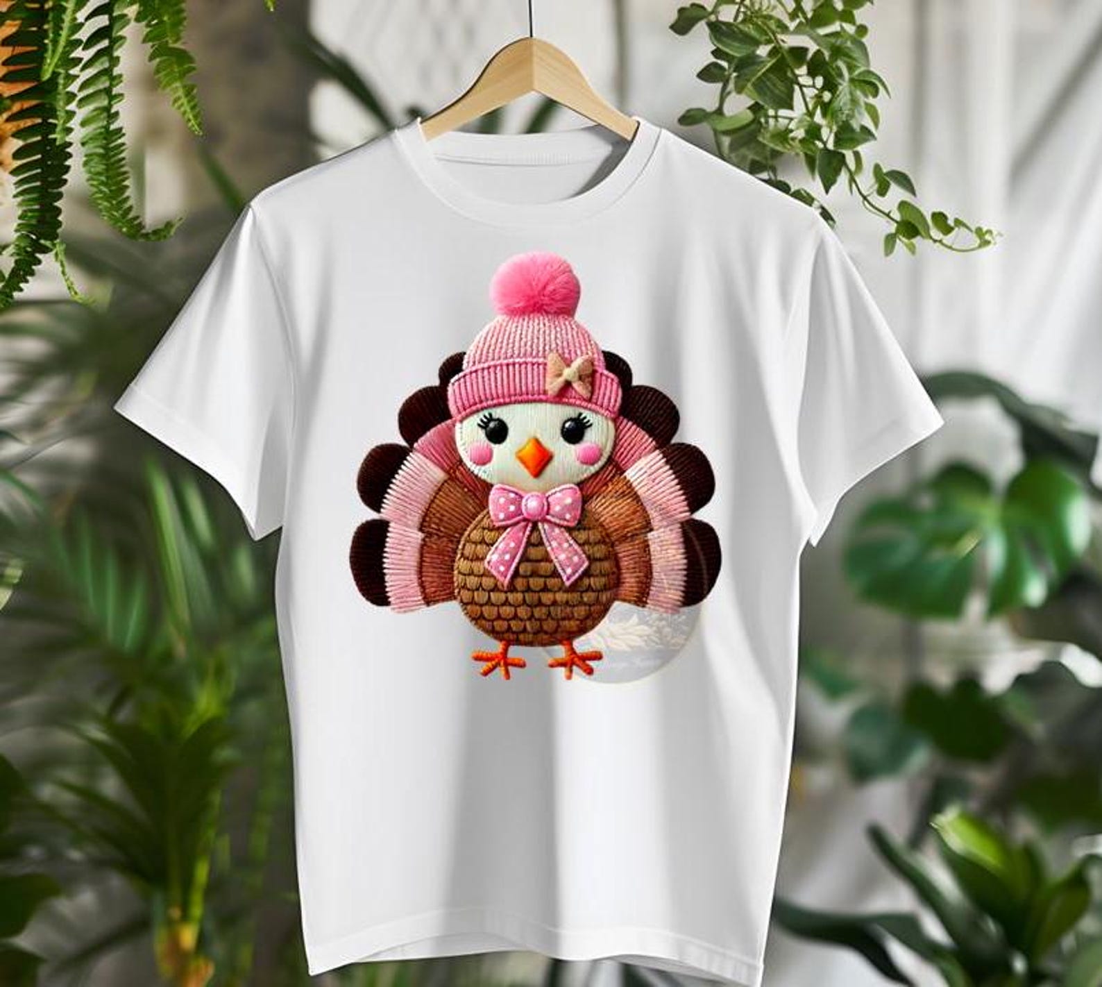 Thanksgiving Turkey PNG Clipart: Pink Bow, Autumn Embroidery (digital ...
