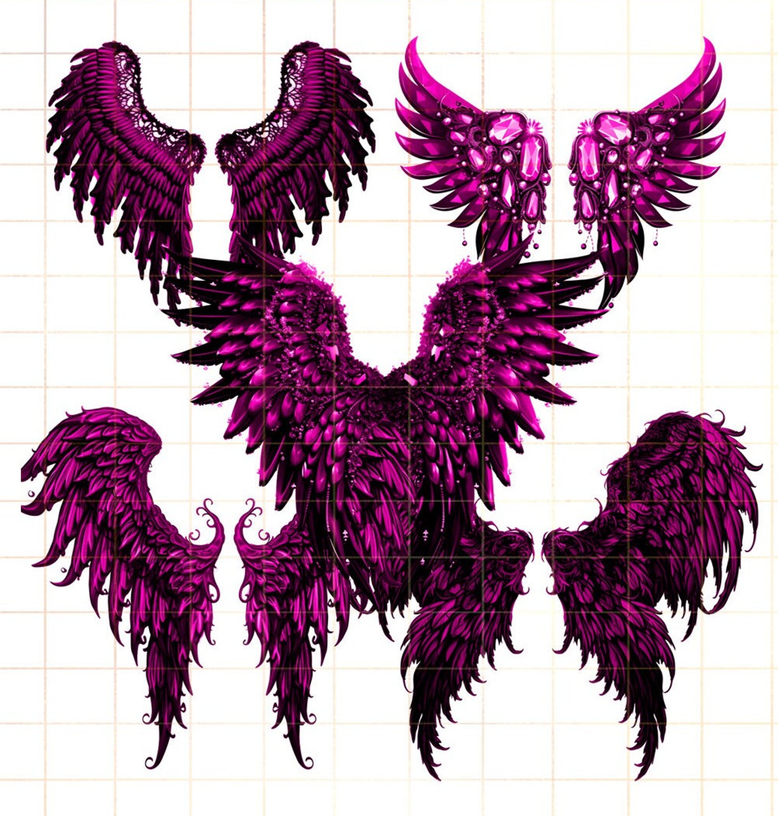 Fuchsia Angel Wings Clipart: Feather Illustration PNG (digital Download ...