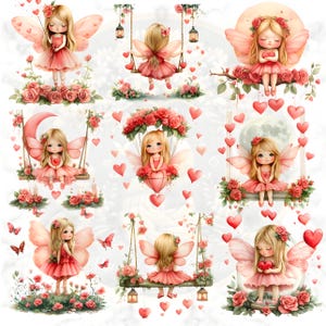 Valentine Fairy Clipart: Watercolor PNG Bundle (80+ Files) (commercial ...