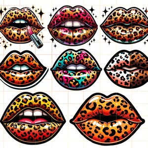 Leopard Lip Clipart, Digital Download, 48 Glam Lips Transparent PNG ...