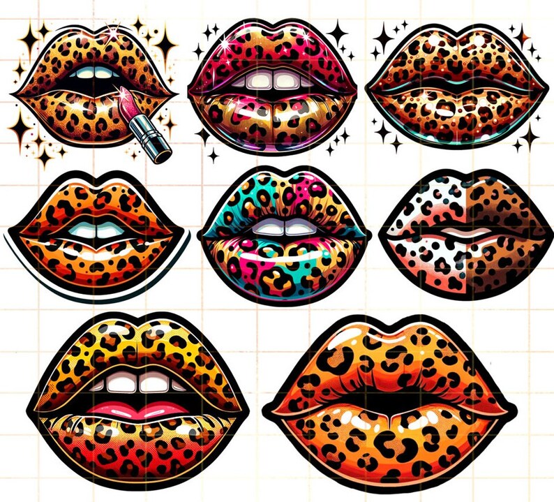 Leopard Lip Clipart, Digital Download, 48 Glam Lips Transparent PNG ...
