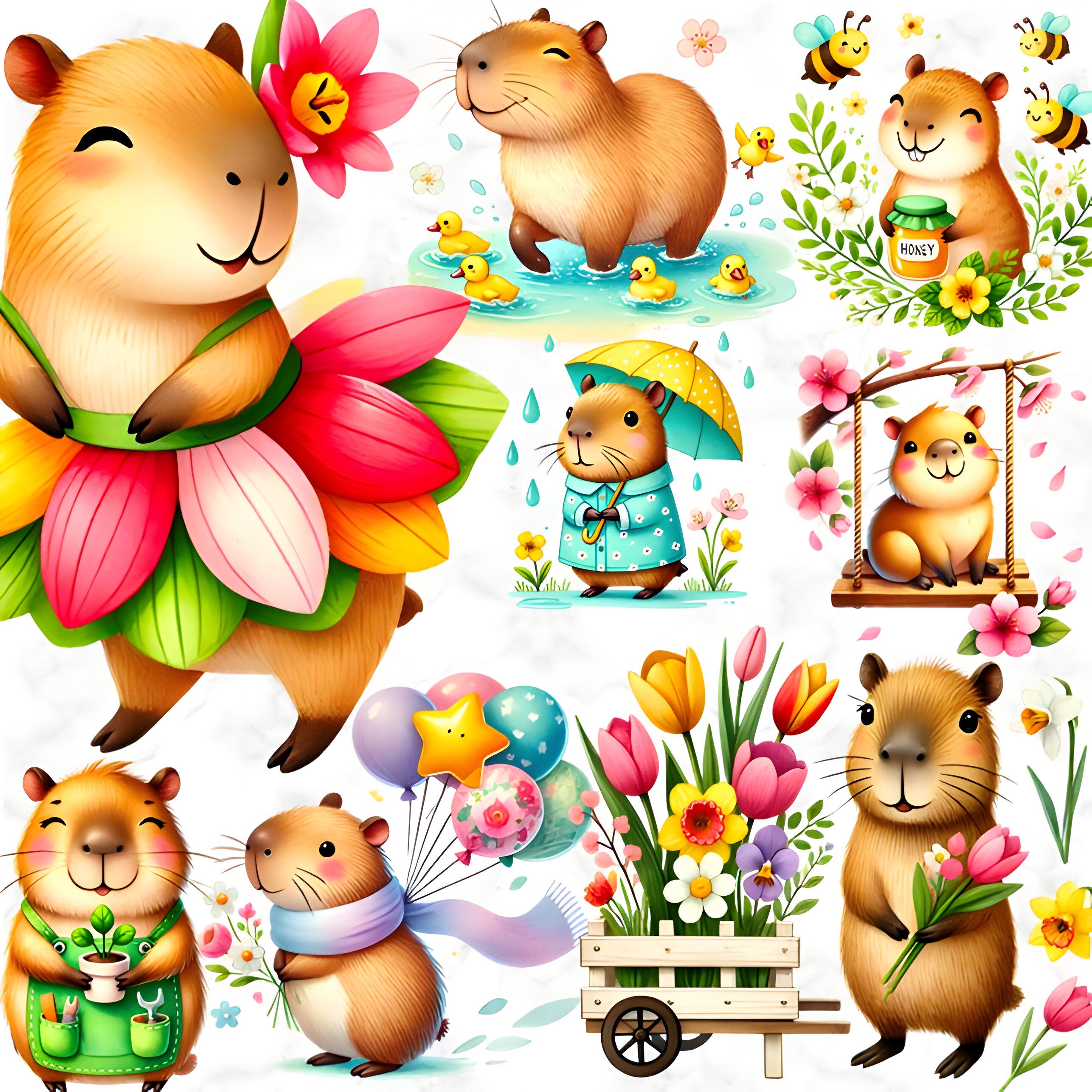 Paquete de imágenes prediseñadas de capibara de primavera: PNG de ...