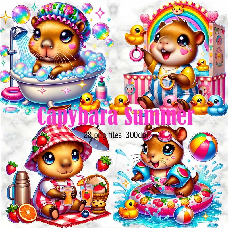 Summer Capybara Clipart Bundle: Beach Animal PNG Graphics (digital ...