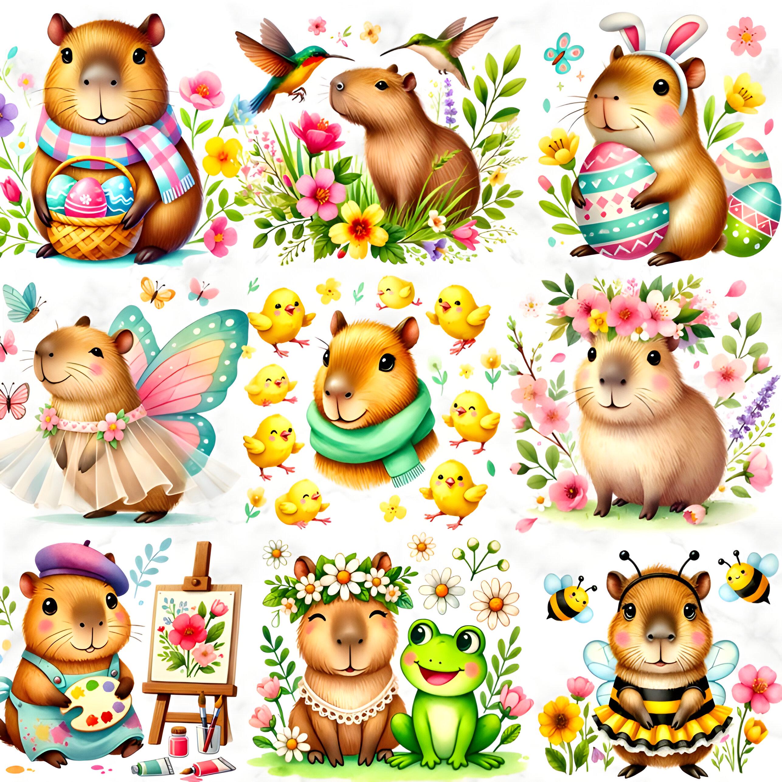 Paquete de imágenes prediseñadas de capibara de primavera: PNG de ...