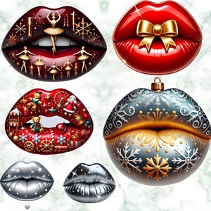 Christmas Lips Clipart PNG Bundle, 87 Transparent Files, Holiday-themed ...