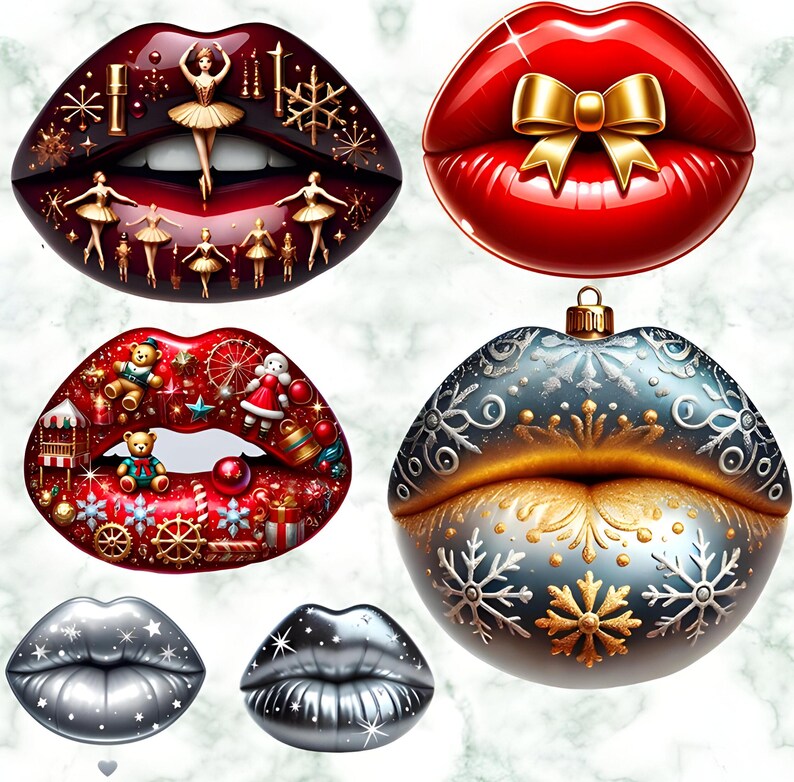Christmas Lips Clipart Bundle: Holiday PNG Graphics (digital Download ...