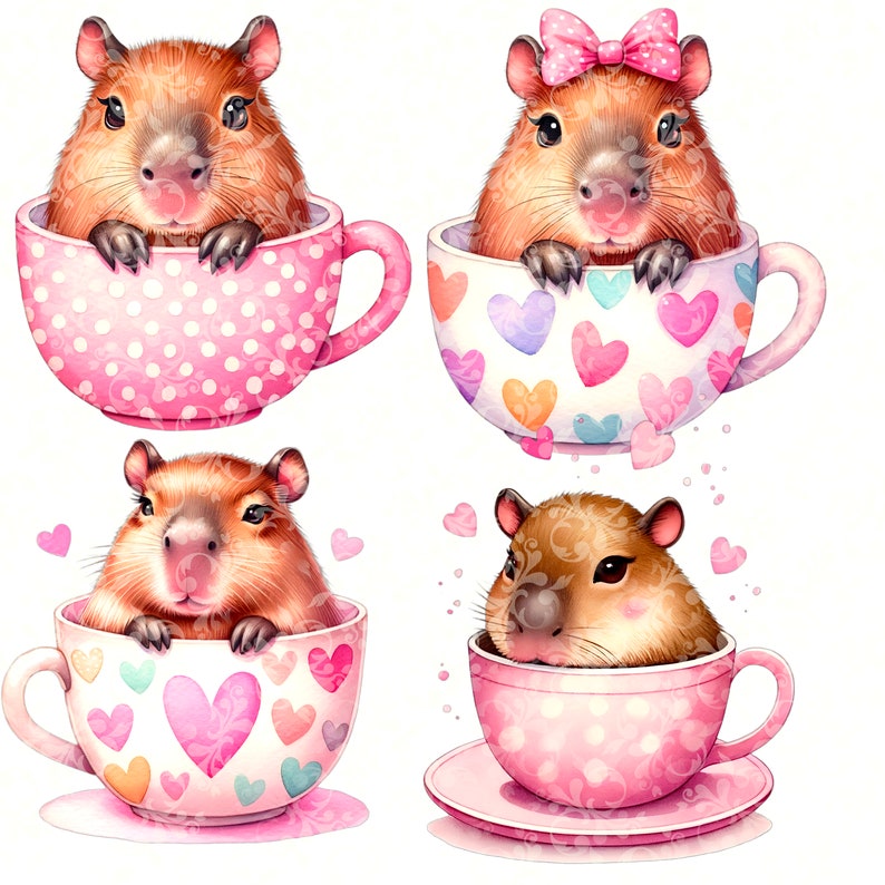 Watercolor Cute Capybara Clipart, Pink Capybara Transparent PNG ...