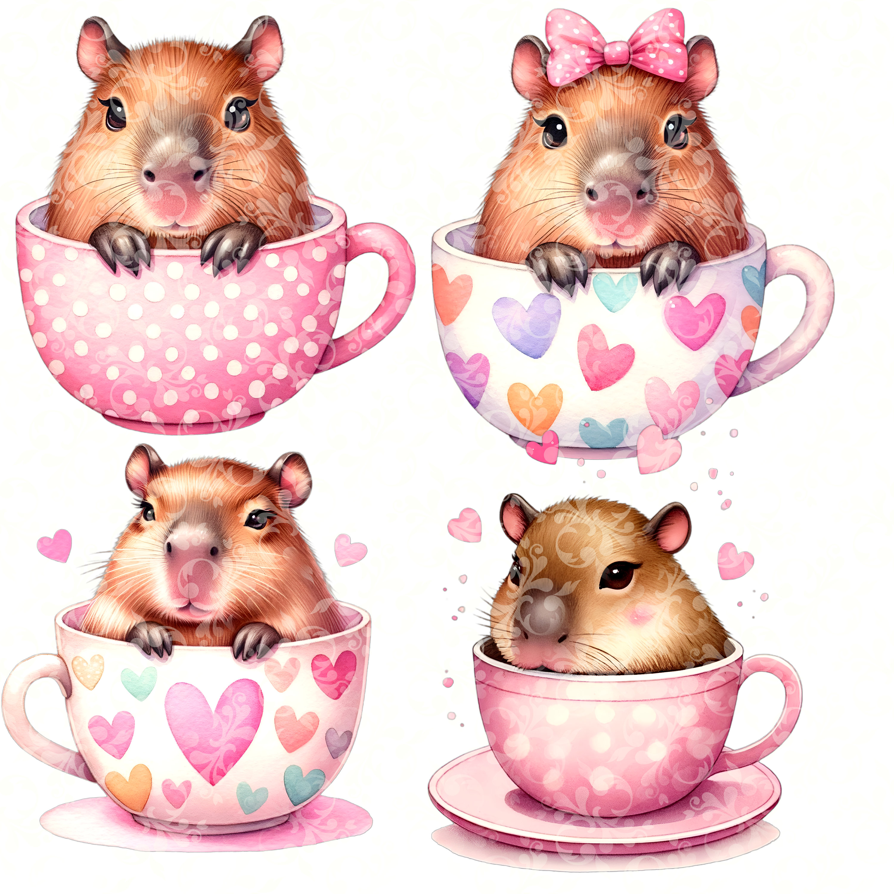 Watercolor Cute Capybara Clipart, Pink Capybara Transparent PNG ...