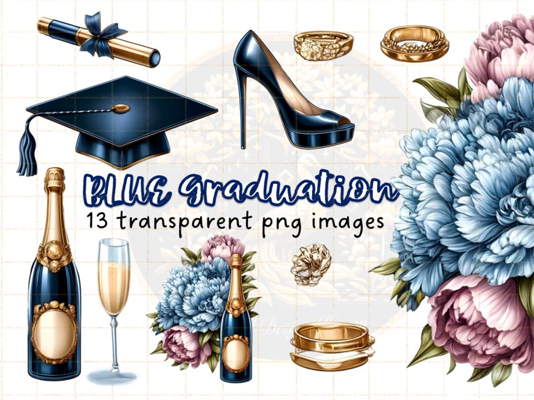 Blue Graduation Clipart Bundle, Transparent Graduation Image, Luxurious ...