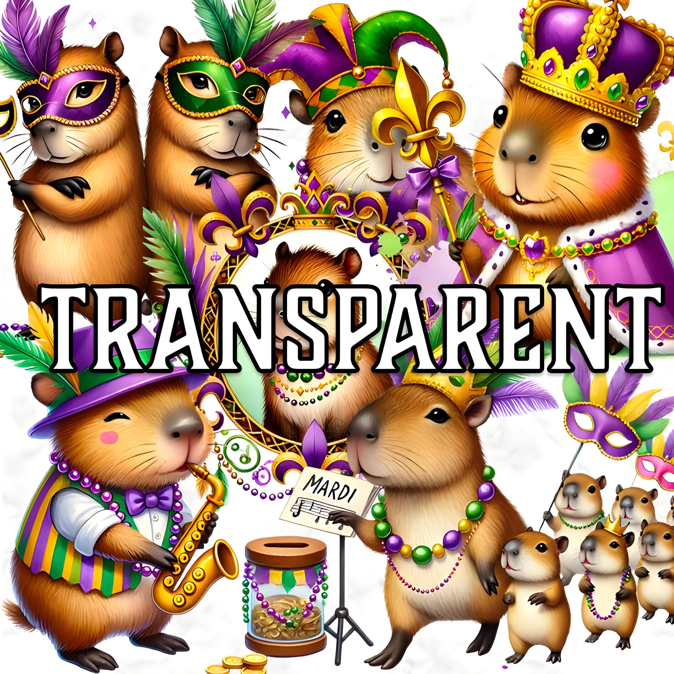 Mardi Gras Capybara Clipart: Carnival Animal PNG Stickers (digital ...