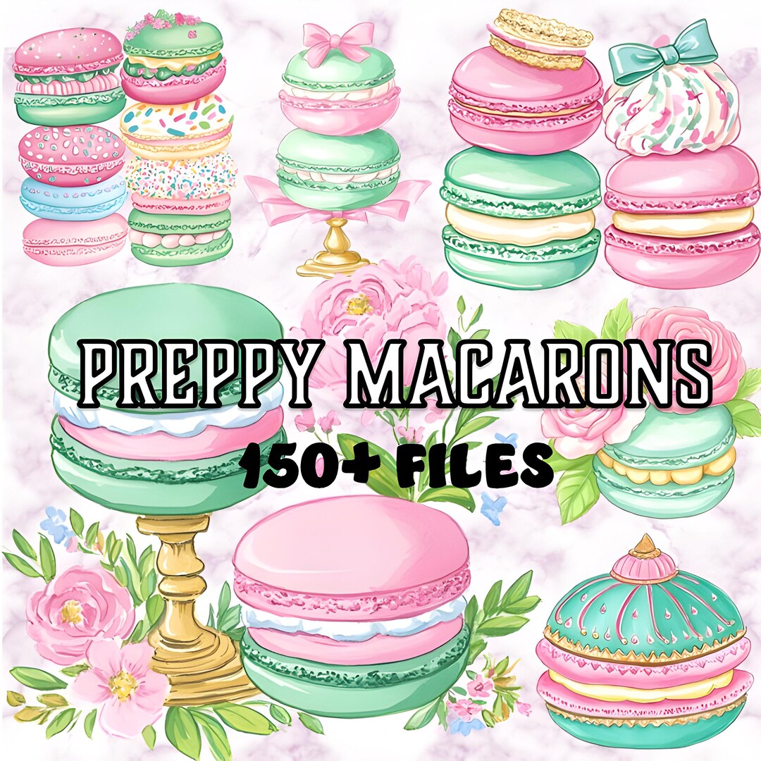 Watercolor Macaron Clipart: Preppy Floral Stickers (digital Download ...