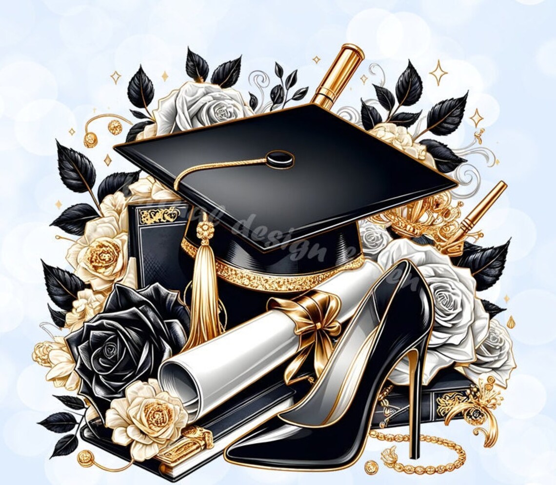 Black Gold White Graduation Clipart Illustration, Luxurious Glam ...