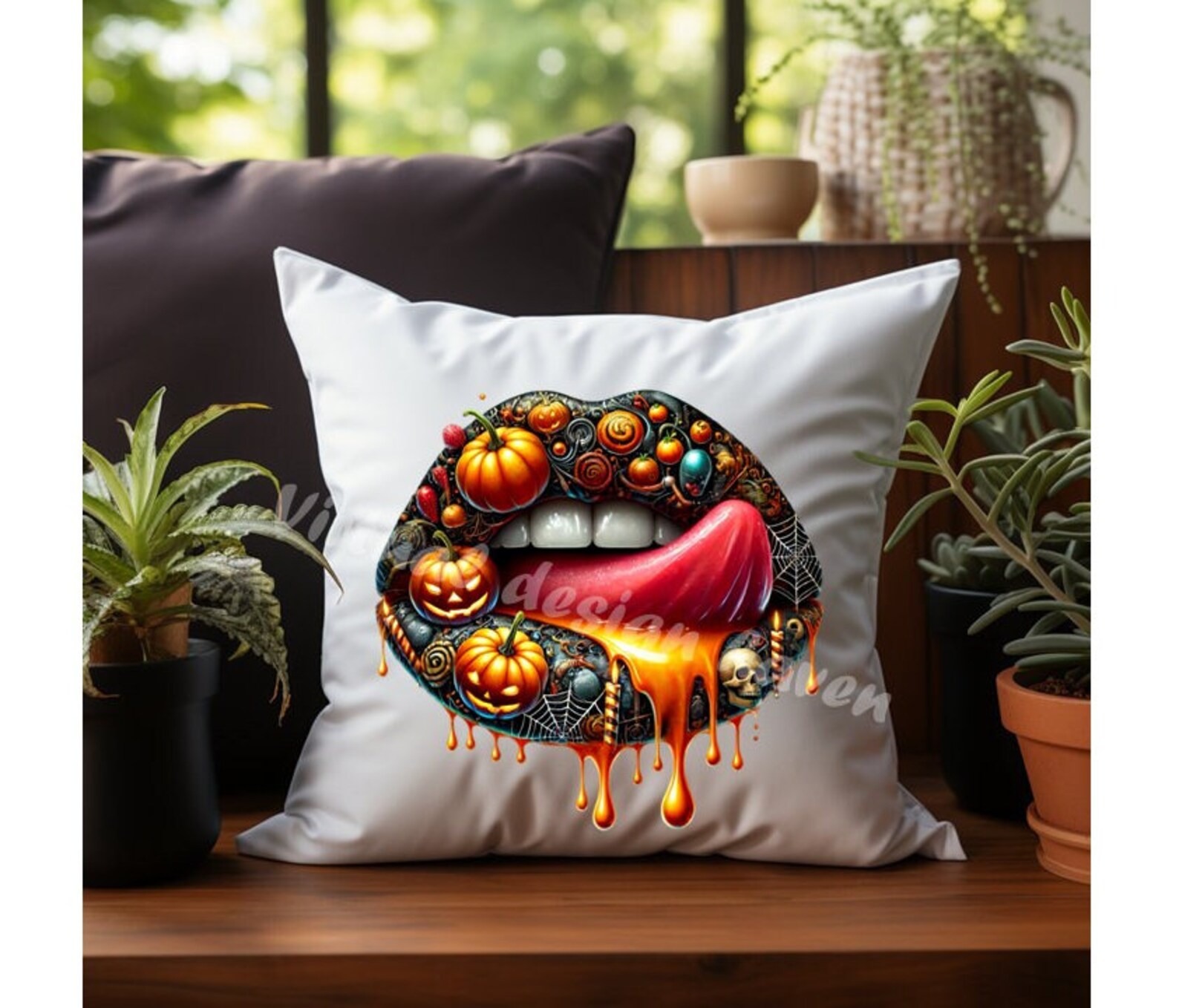 Spooky Halloween Lips Clipart: Spider, Bat, Pumpkin Designs (digital ...