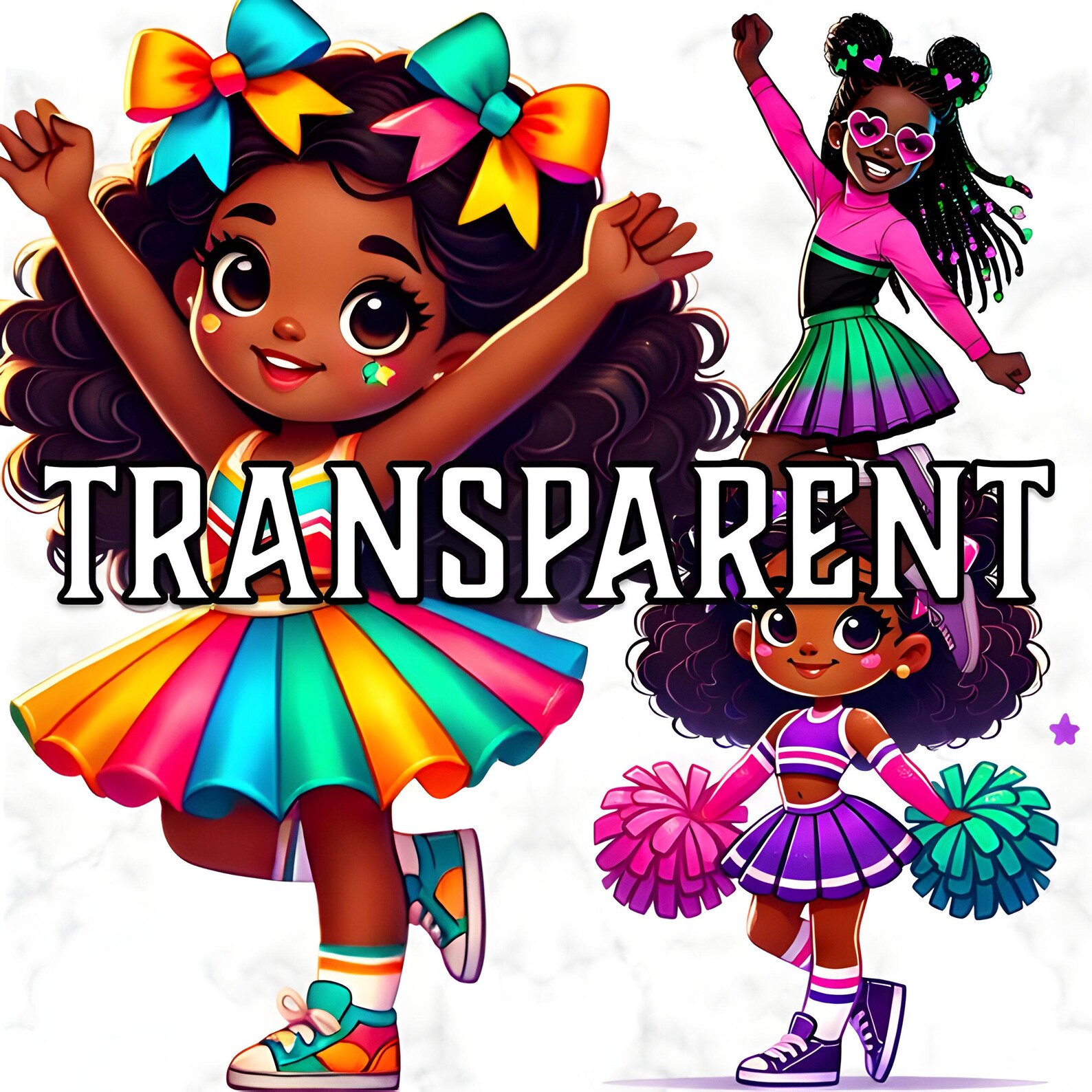 African American Cheerleader Clipart: School Spirit PNG Stickers ...