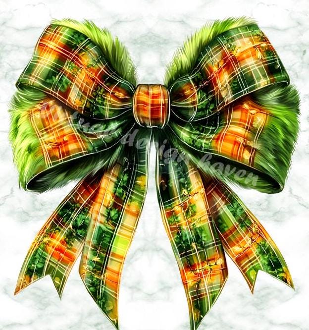 Christmas Green Plaid Bow Clipart Set, Festive Holiday Bow With Lights ...