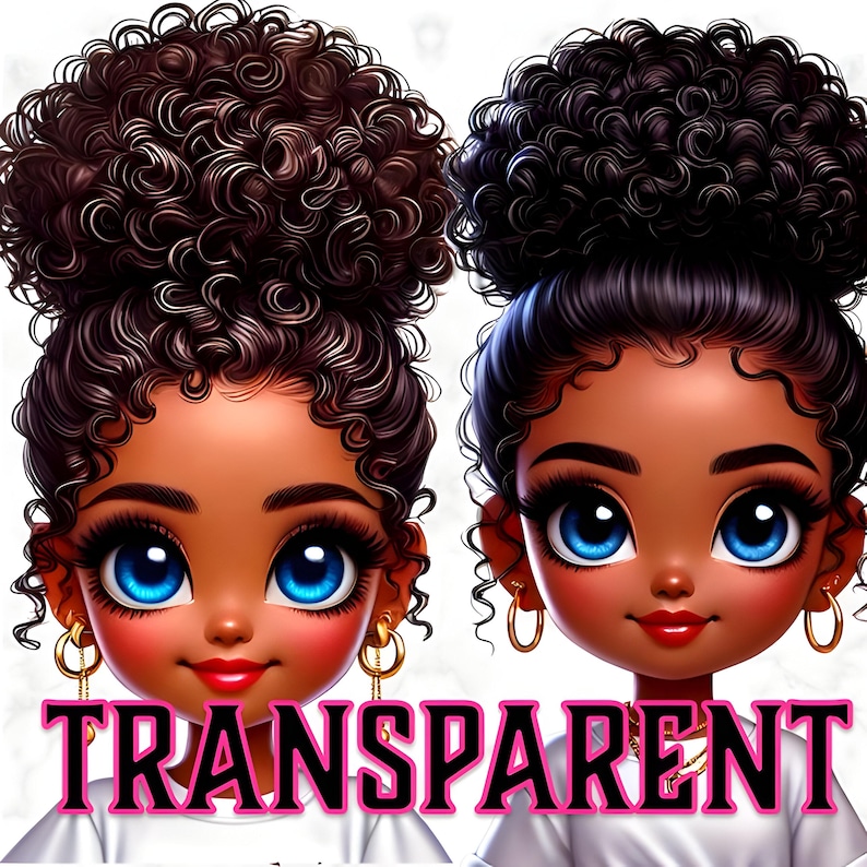 African School Girl Clipart: Afro Puffs PNG Illustrations (digital ...