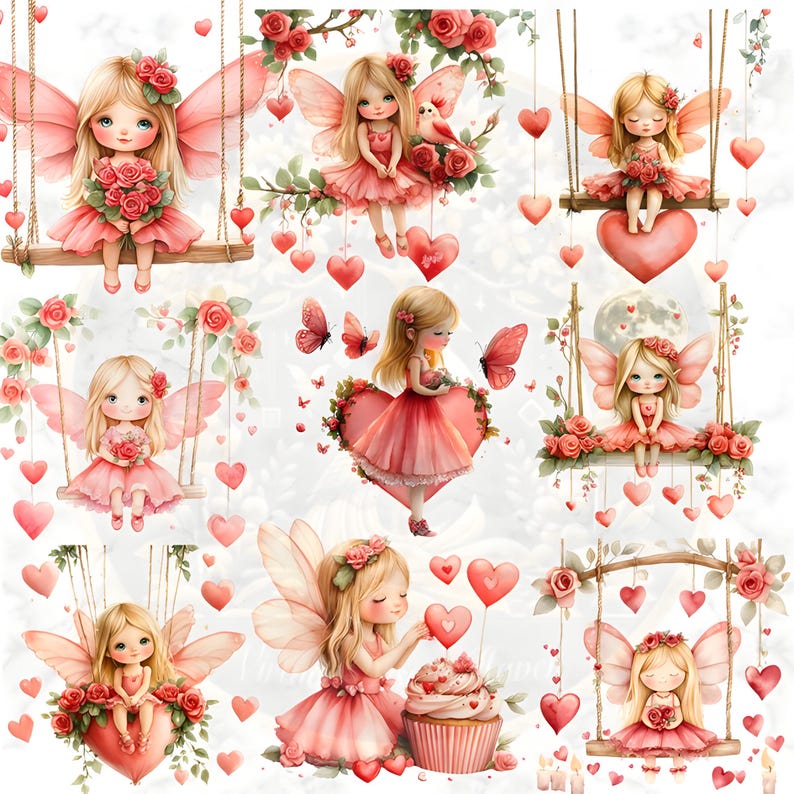 Valentine Fairy Clipart: Watercolor PNG Bundle (80+ Files) (commercial ...