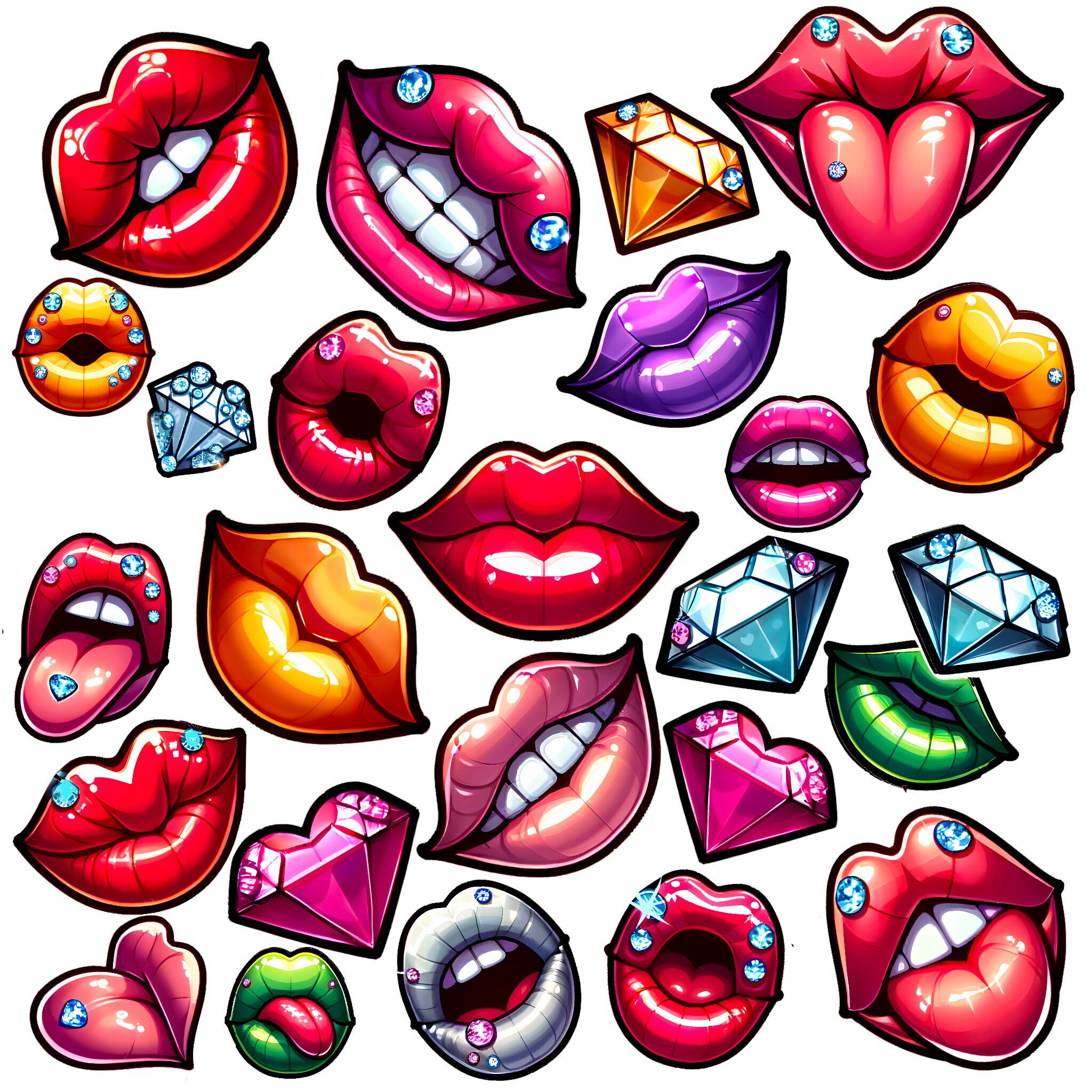 Diamond Lips Cartoon Clipart Bundle - 54 PNG Files, Glamorous Lip Art ...