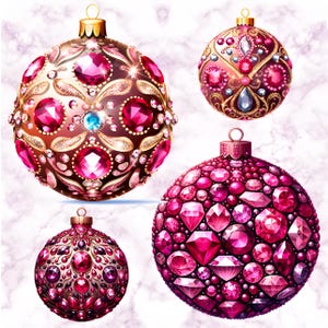 Pink Christmas Baubles Clipart Set, 60+ PNG Ornament Designs, Pink and ...