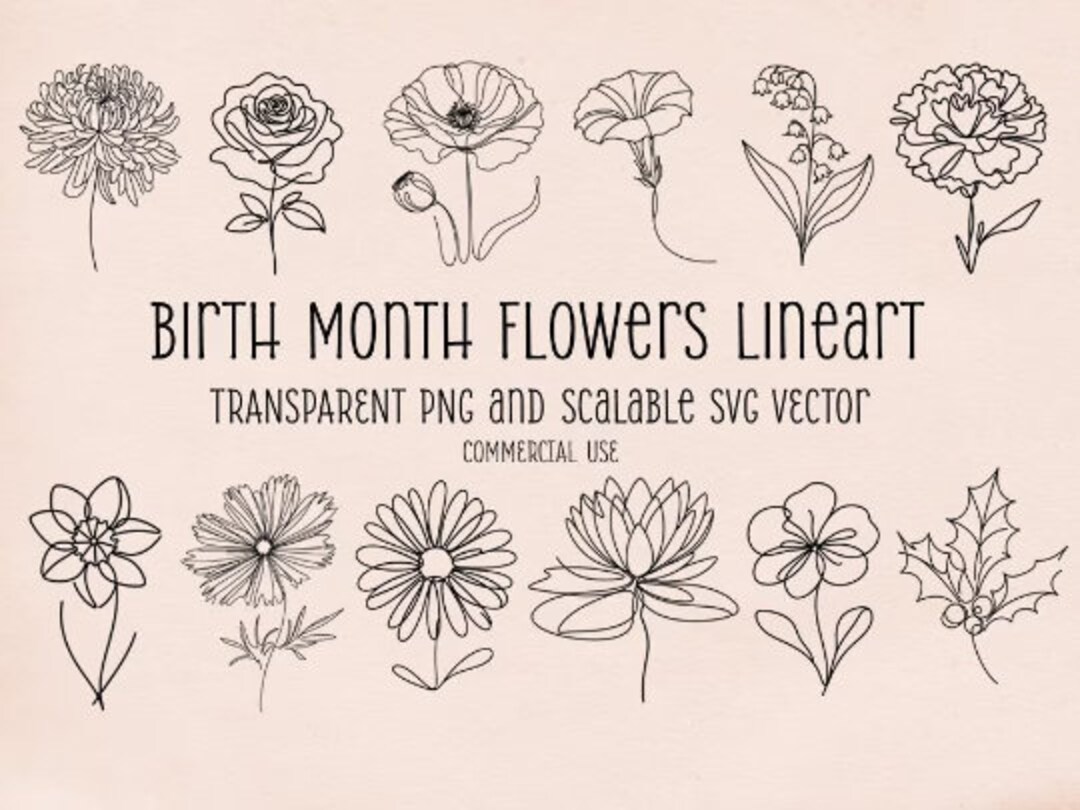 Birth Month Flower Line Art: Wildflower SVG Clipart (digital Download ...