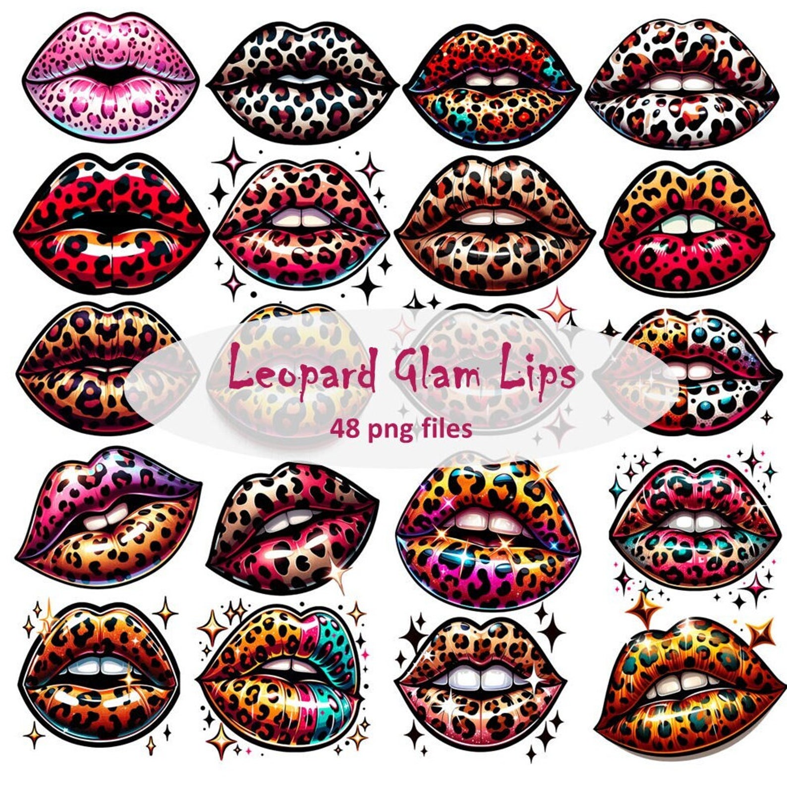 Leopard Lip Clipart, Digital Download, 48 Glam Lips Transparent PNG ...