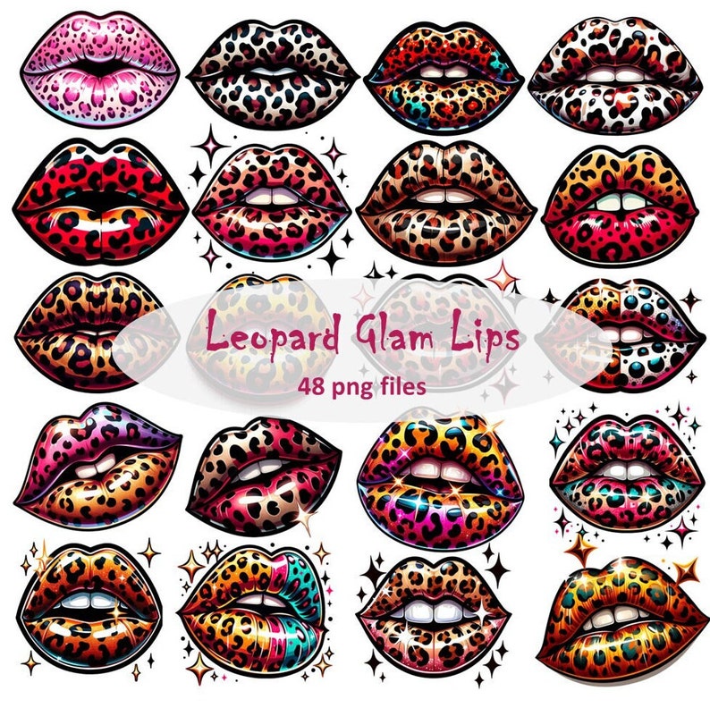 Leopard Lip Clipart, Digital Download, 48 Glam Lips Transparent PNG ...