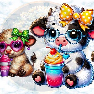 Cute Summer Cow With Drinks Clipart, Cartoon Cows With Sunglasses ...