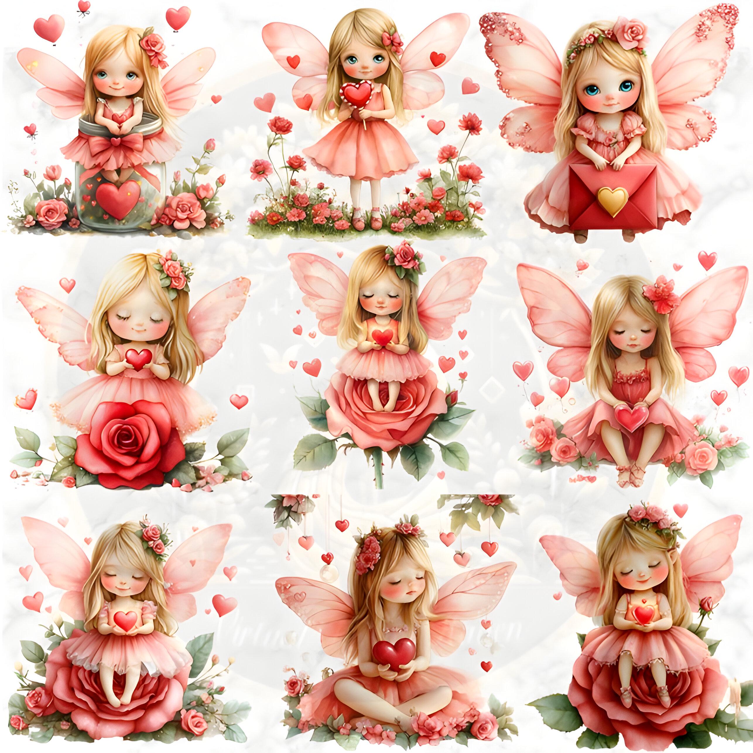Valentine Fairy Clipart: Watercolor PNG Bundle (80+ Files) (commercial ...
