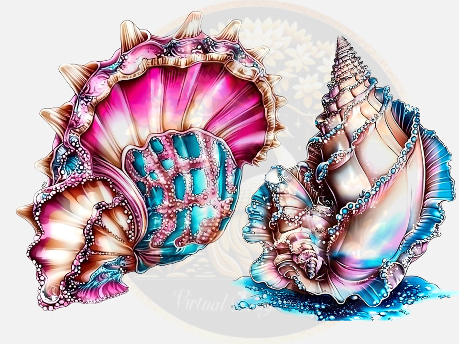Iridescent Shells Clipart: Blue Pink Sea Life PNG (commercial Use) - Etsy