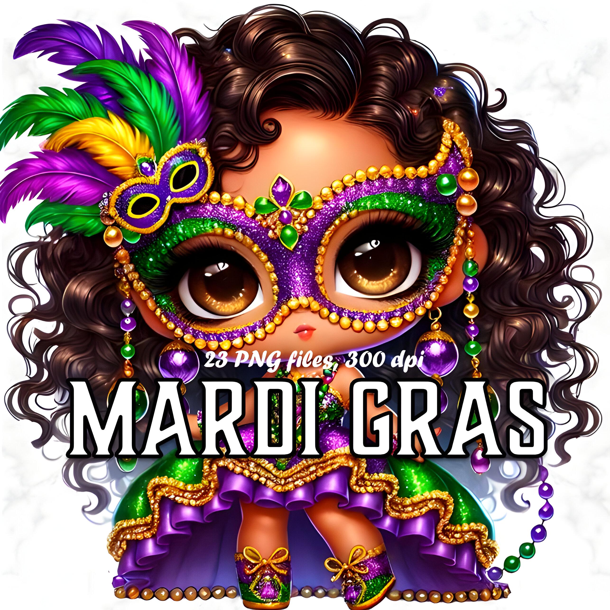 Mardi Gras Baby Girl Clipart, 23 Cute Chibi Carnival Girl Graphics ...