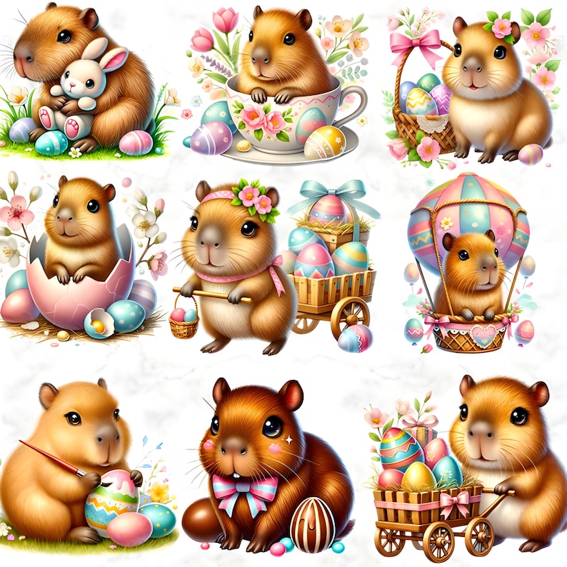 Easter Capybara Clipart, Watercolor Spring Animals (PNG, 62 Files) - Etsy