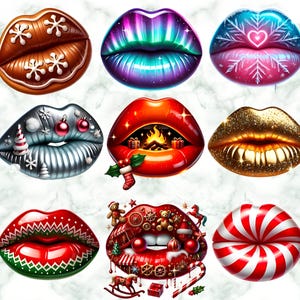 Christmas Lips Clipart PNG Bundle, 87 Transparent Files, Holiday-themed ...