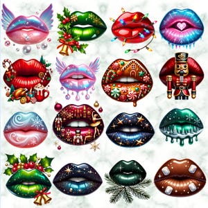 Christmas Lips Clipart PNG Bundle, 87 Transparent Files, Holiday-themed ...