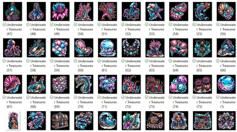 Iridescent Underwater Clipart: Mermaid, Shells, Corals (PNG Digital ...