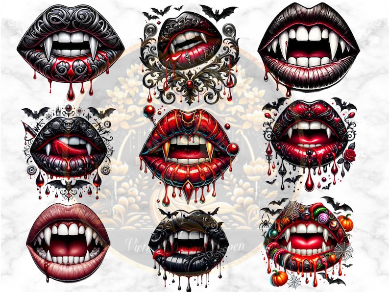Vampire Lips Clipart, Gothic Blood Fangs PNG, Sublimation Design ...