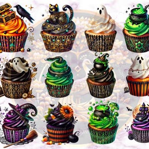 Halloween Cupcakes Clipart Set, Spooky Cupcake PNG, Transparent Files ...