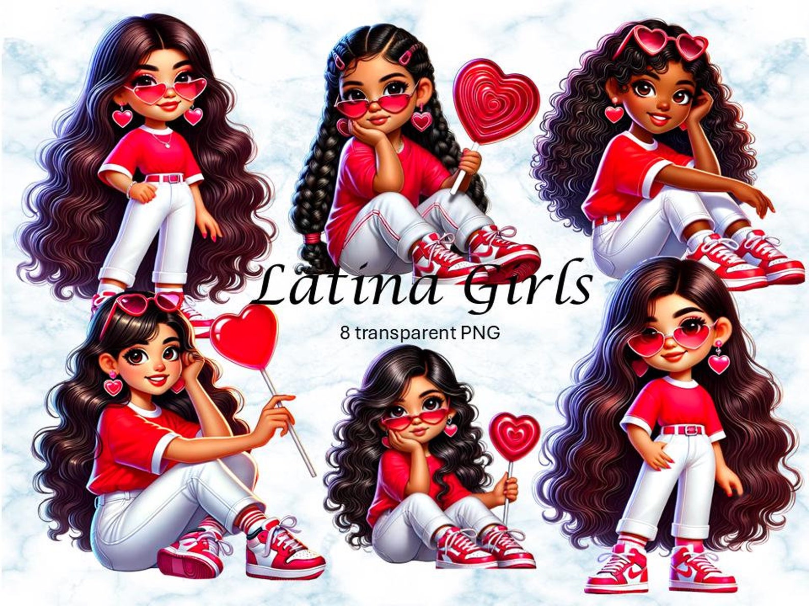 8 Adorable Latina Girl Clipart Bundle | Digital Download of Cute Little ...