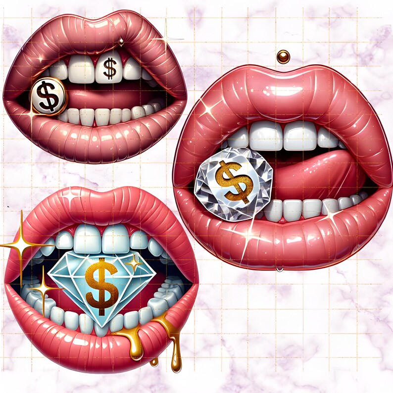Diamond Lips Clipart: Glam PNG Bundle for Sublimation (digital Download ...