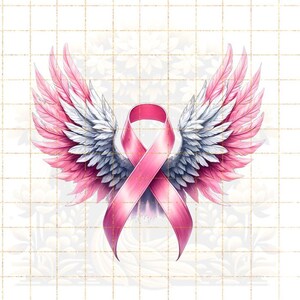 Pink Ribbon Wings Clipart: Breast Cancer Awareness Graphics (instant ...