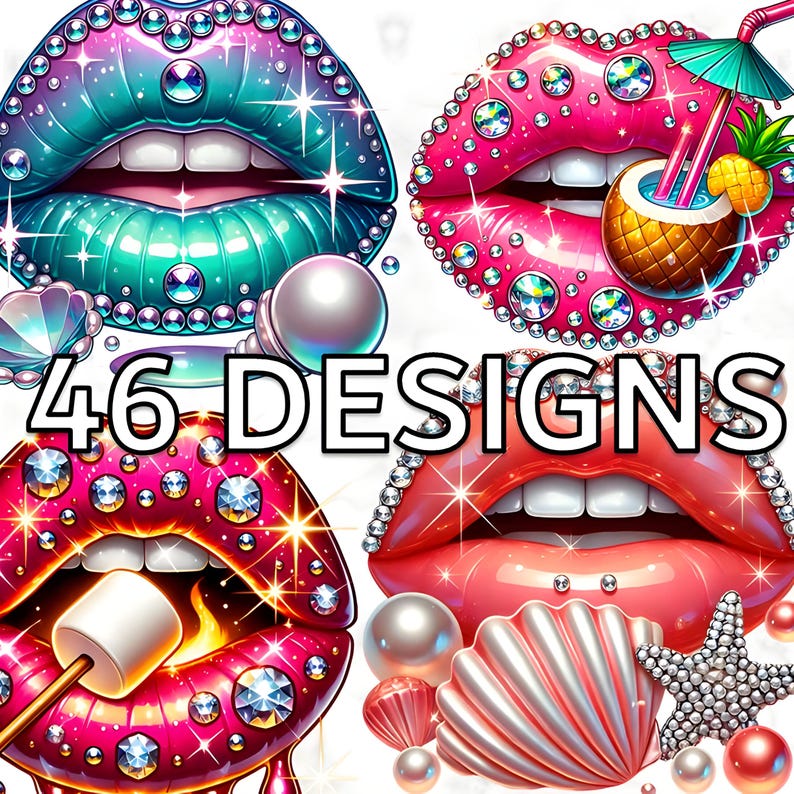 Summer Glitter Lips Clipart, 47 Diamond Glam Lip PNG, Tropical ...